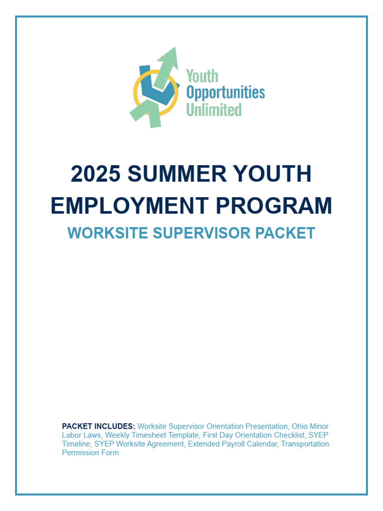 2025 SYEP Worksite Supervisor Informational Packet | PDF | Employment | Business