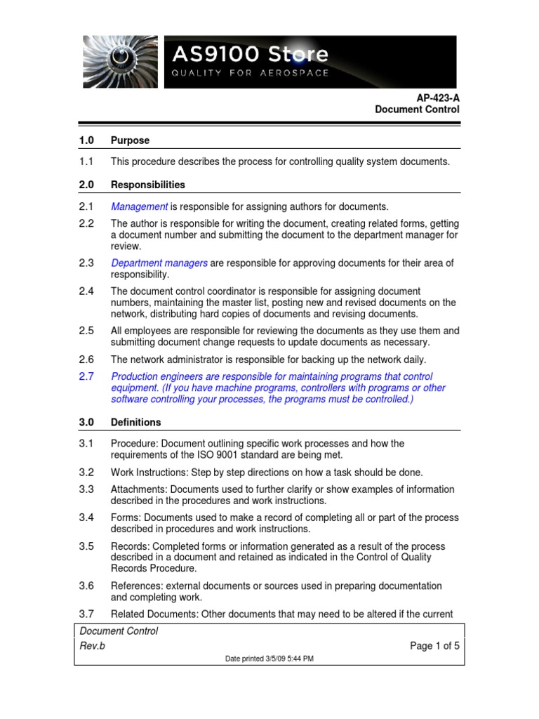 Quality System Document Control | PDF | Iso 9000 | Document