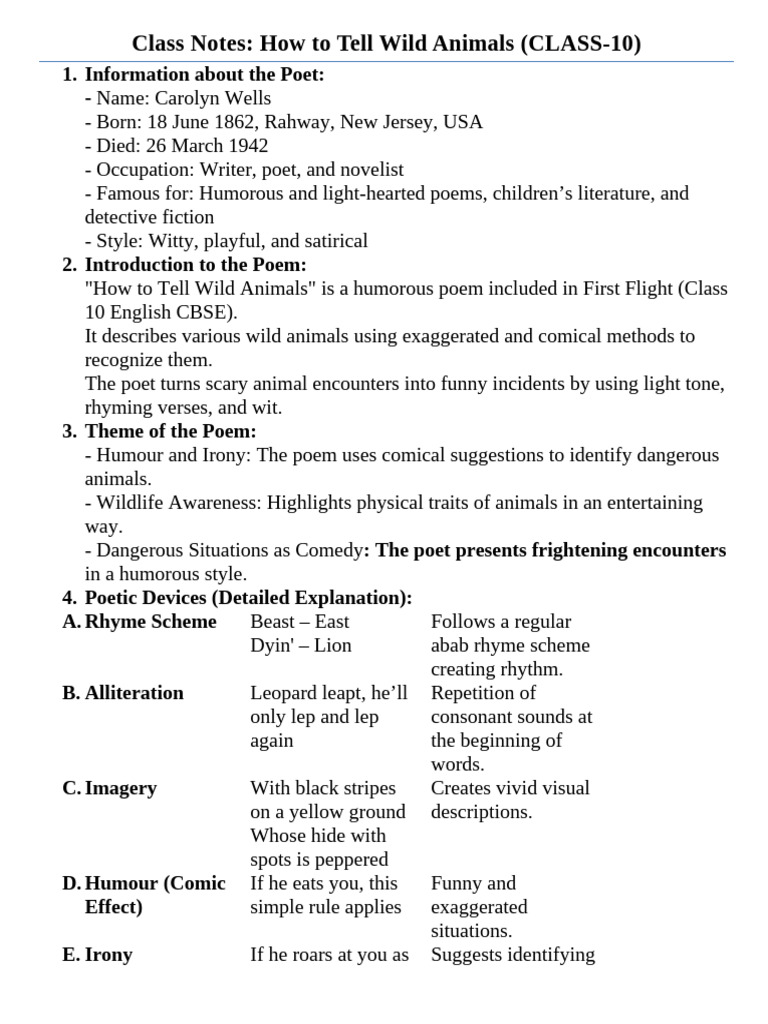 Understanding "How to Tell Wild Animals" | PDF | Poetry