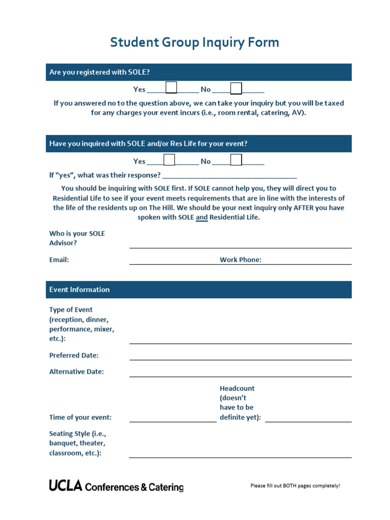 Student Group Event Inquiry Form | PDF | Payments
