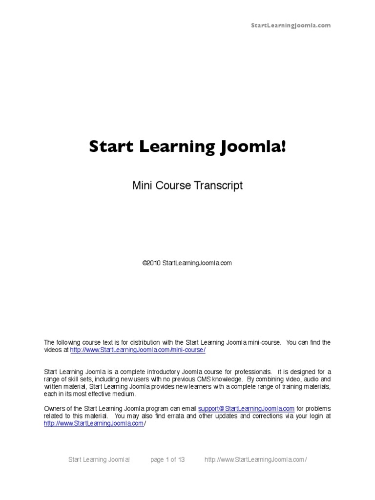 Start Learning Joomla!: Mini Course Transcript | PDF | Joomla | Websites
