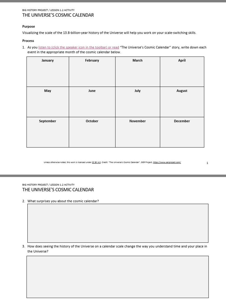 Cosmic Calendar Activity Overview | PDF