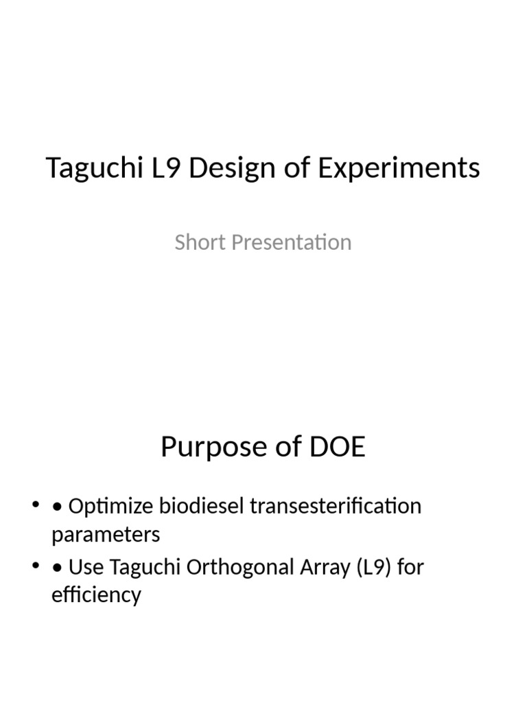 Taguchi L9 DOE Presentation | PDF