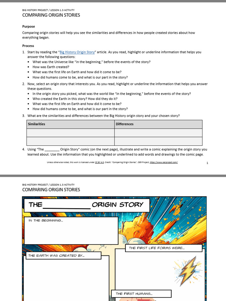 BHP 1.3.2a Activity Comparing Origin Stories | PDF