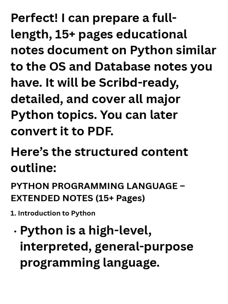 Comprehensive Python Programming Notes | PDF | Python (Programming ...