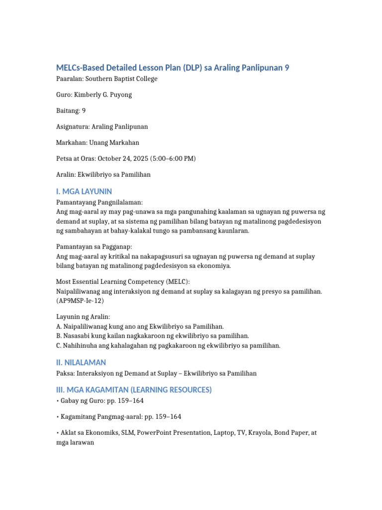 MELCs Based DLP AP9 Ekwilibriyo | PDF