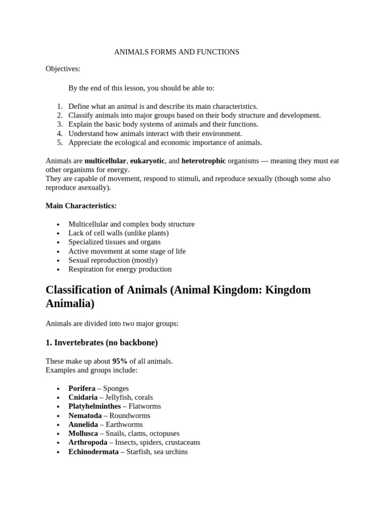 Animals Forms and Functions | PDF | Digestion | Reproduction