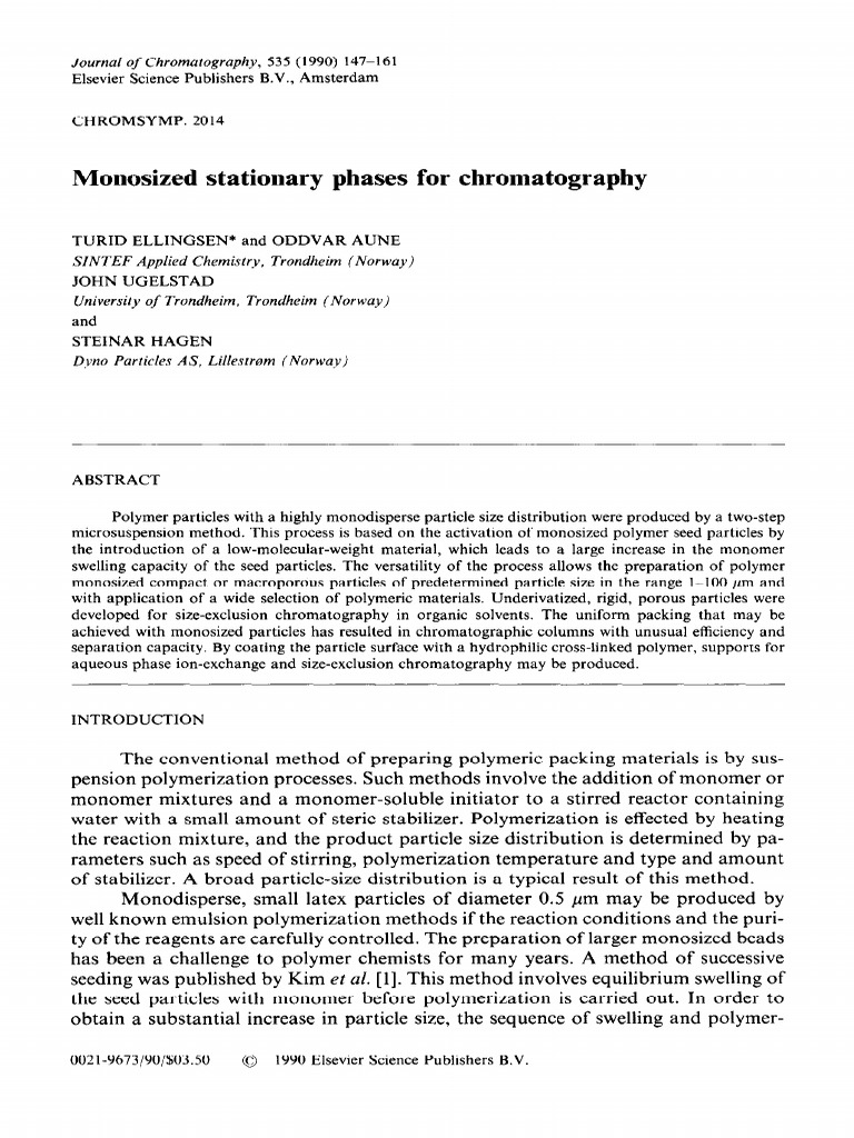 Monosized Stationary Phases For Chromatography | PDF | Chromatography ...