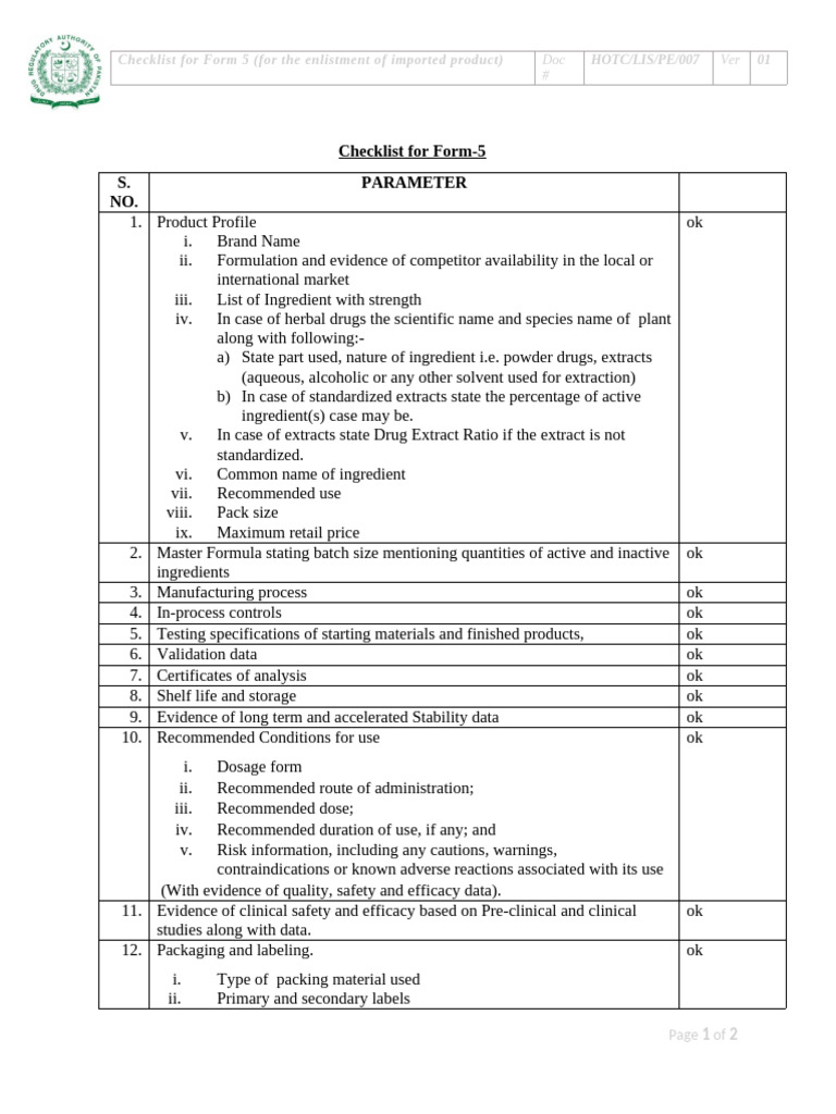 Checklist For Form 5 For The Enlistment of Imported Product2 | PDF ...