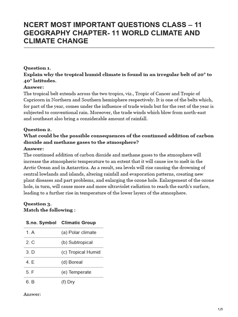 Important Question Class 11 Fundamental of Physical Geography Chapter ...