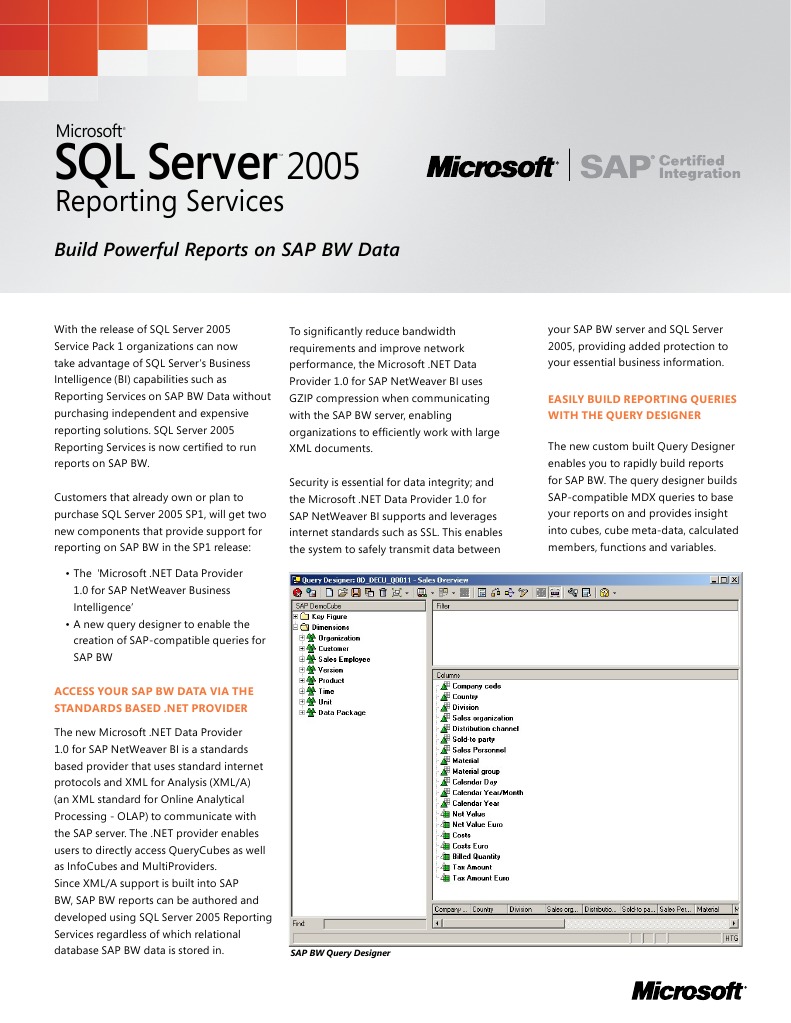SQL SAPBW Datasheet | PDF | Microsoft Sql Server | Business Intelligence