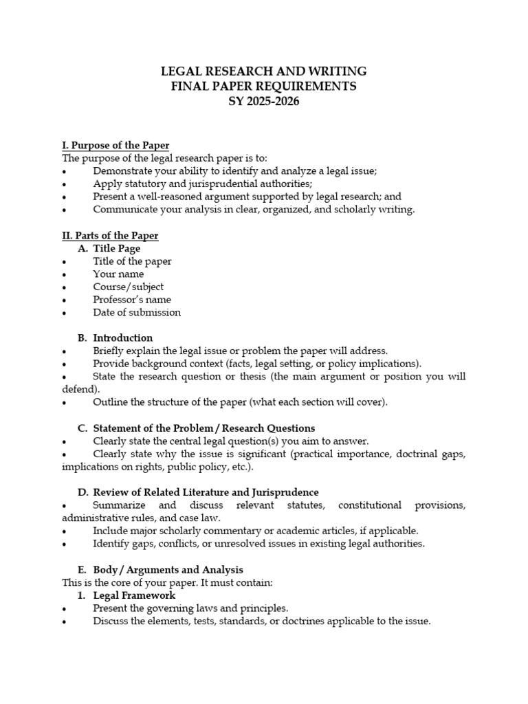 Legal Research Paper Guidelines 2025-2026 | PDF | Argument | Jurisprudence