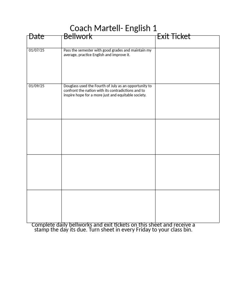 Martell Bellwork Sheet-6 | PDF