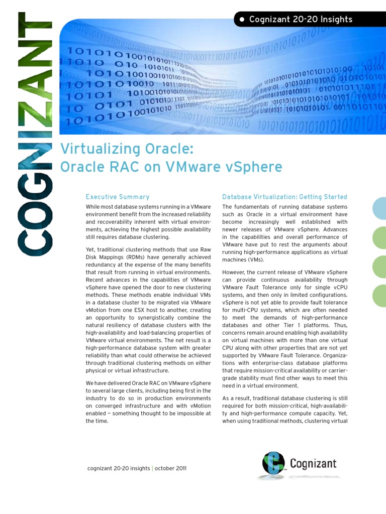 Virtualizing Oracle: Oracle RAC On VMware Vsphere | PDF | Computer Cluster | Virtual Machine