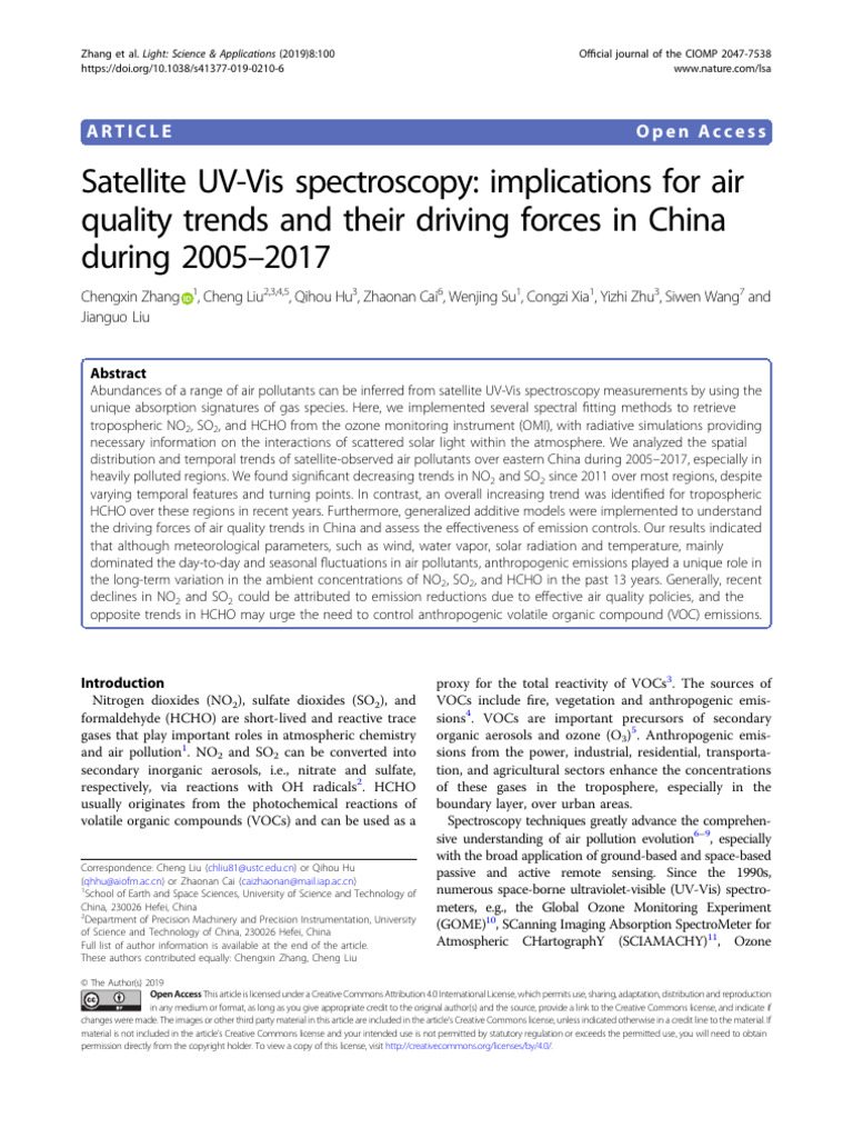Satellite UV-Vis Spectroscopy in China | PDF | Atmosphere Of Earth ...