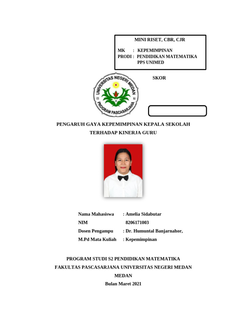 Mini Riset Kepemimpinan [Amelia Sidabutar (8206171003)] | PDF