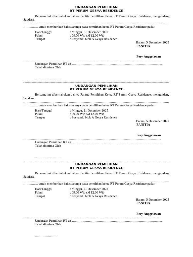 UNDANGAN PEMILIHAN RT | PDF