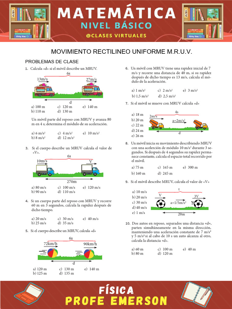 Fisica Nivel Cero - m.r.u.v. - Practica | PDF | Movimiento (física) | Mecánica