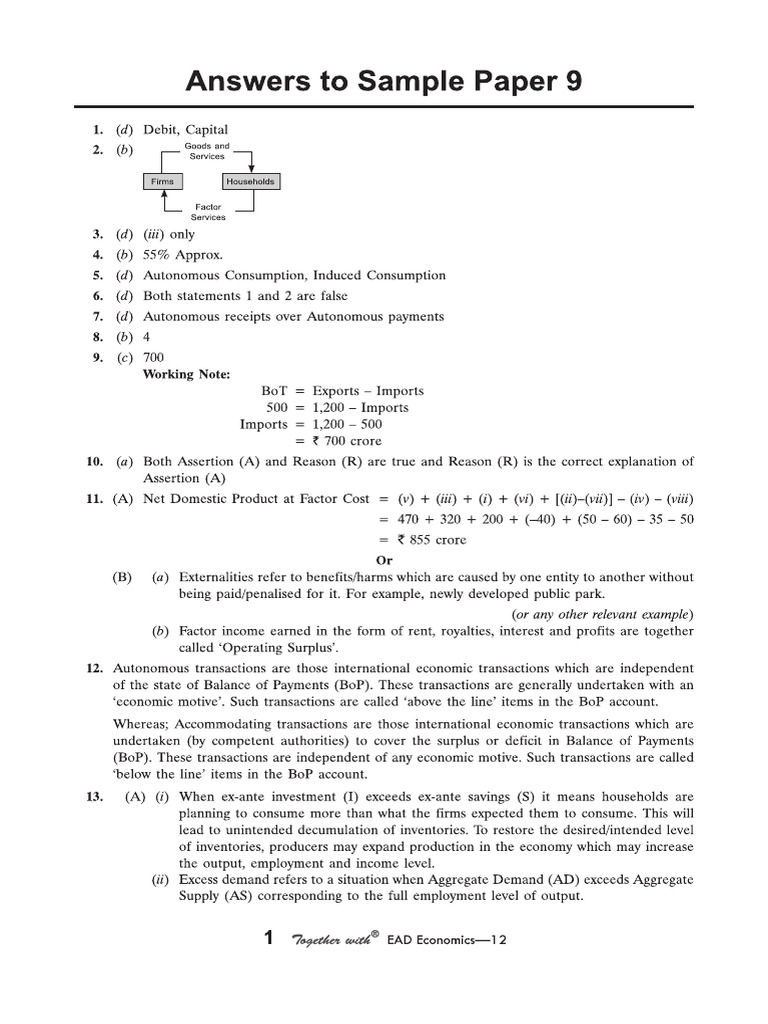 Cbse Cl12 Ead Economics 2026 Edition Ans to Sp 9 | PDF