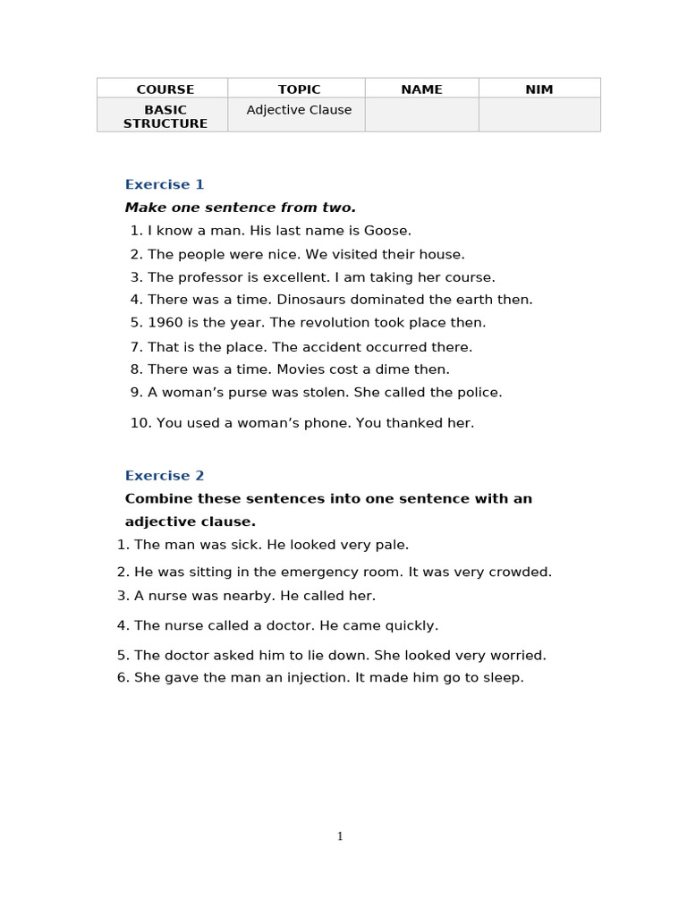 6 Adjective Clause 3 Combining Sentence | PDF