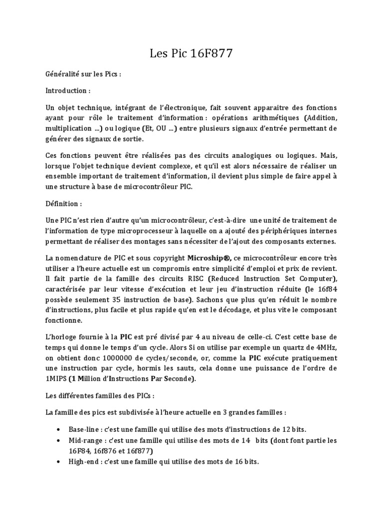 Les Pic 16F877 | PDF | Microcontrôleur | Design électronique