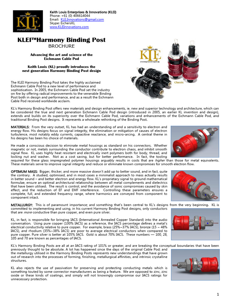 KLEI Harmony Binding Post Brochure | PDF | Electrical Conductor | Copper