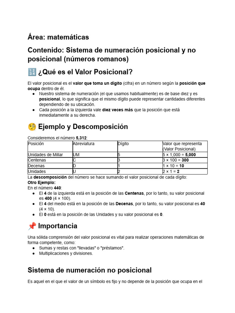 Valor Posicional y Números Romanos | PDF | Ortografía | Procesamiento ...