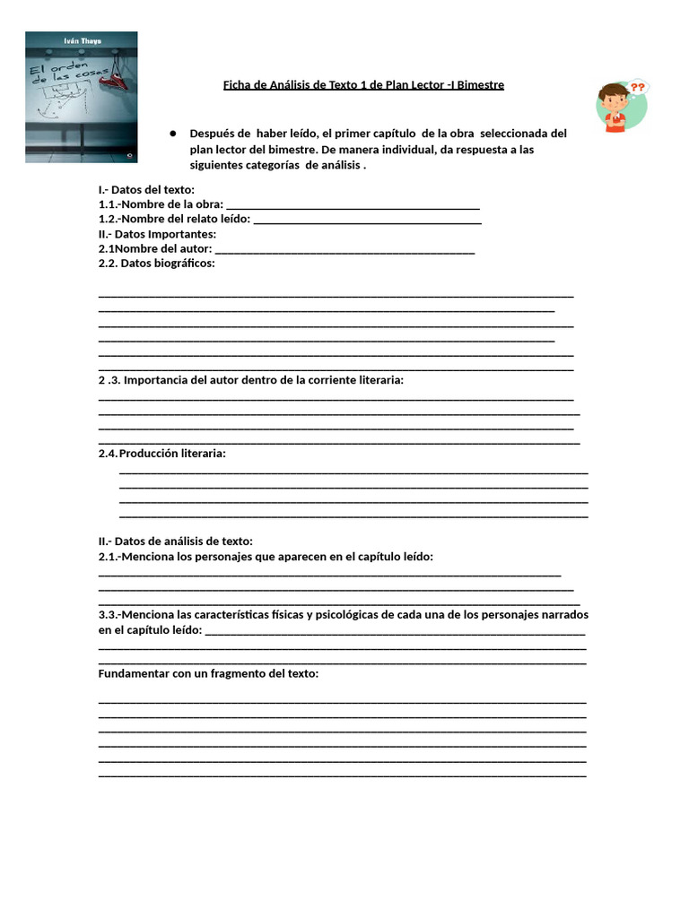 Ficha de Analisis de Texto 1 de Plan Lector 4to Sec | PDF