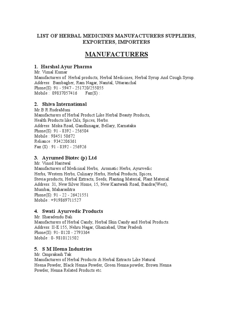 List of Herbal Extract Manufacturers in India | PDF | Ayurveda | Health ...
