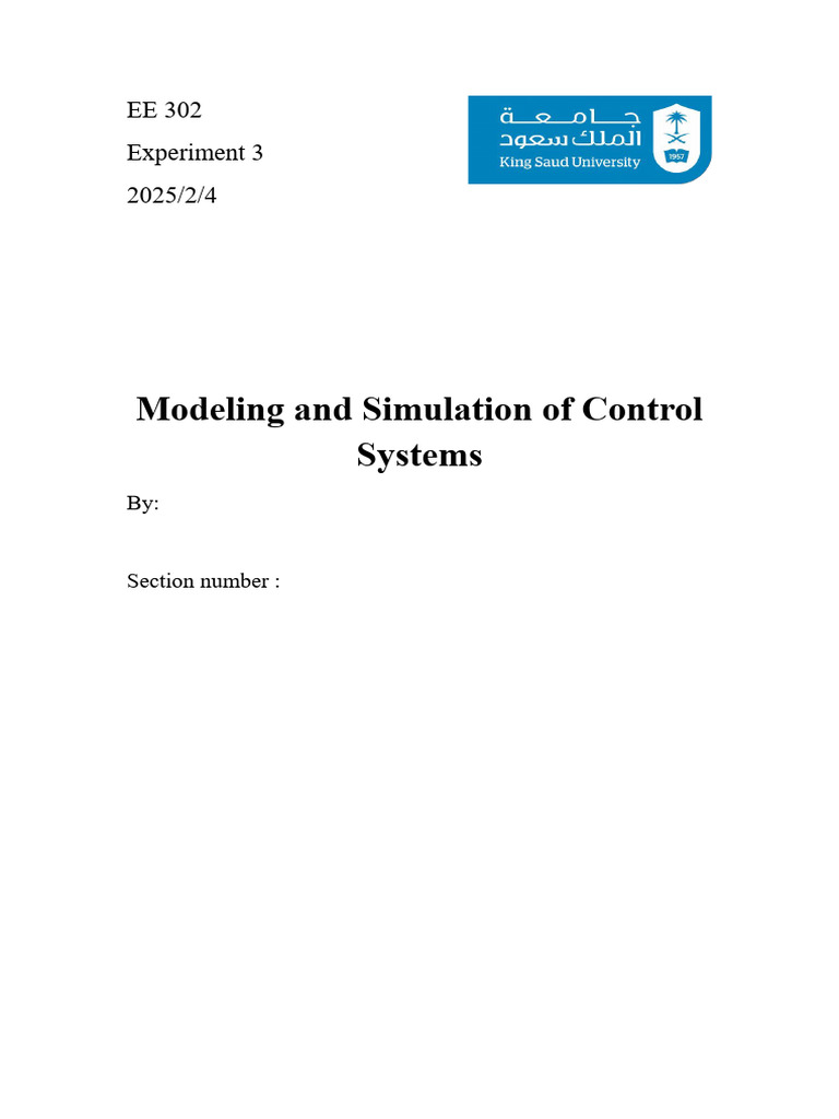 Modeling and Simulation of Control Systems: EE 302 Experiment 3 2025/2 ...