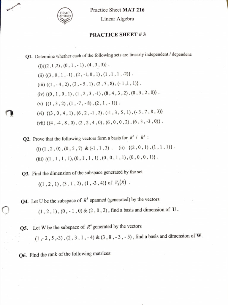 MAT216 Practice Sheet 3 | PDF