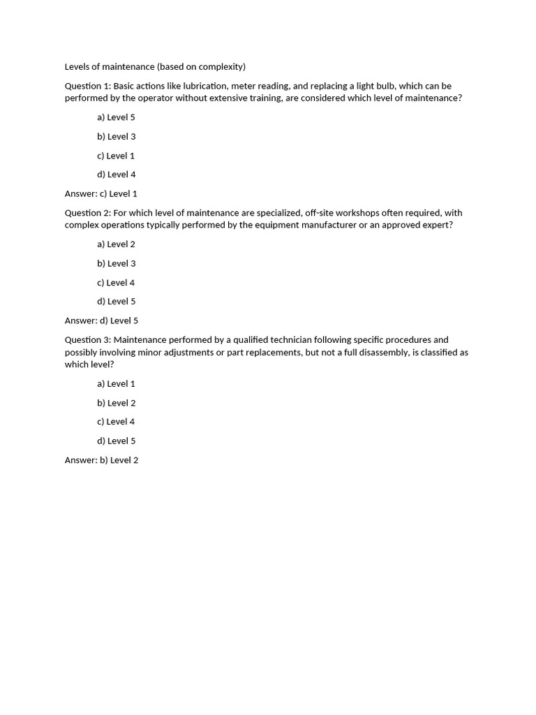 Levels of Maintenance | PDF