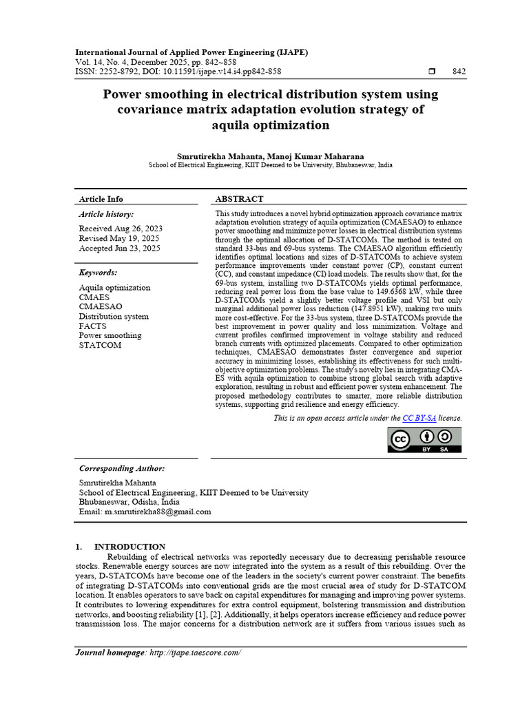 Power smoothing in electrical distribution system using covariance ...