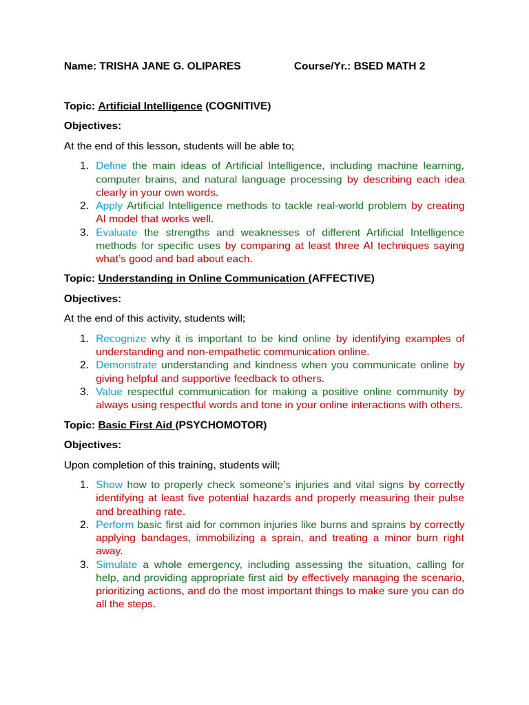 Hays Nga Objectives. | PDF