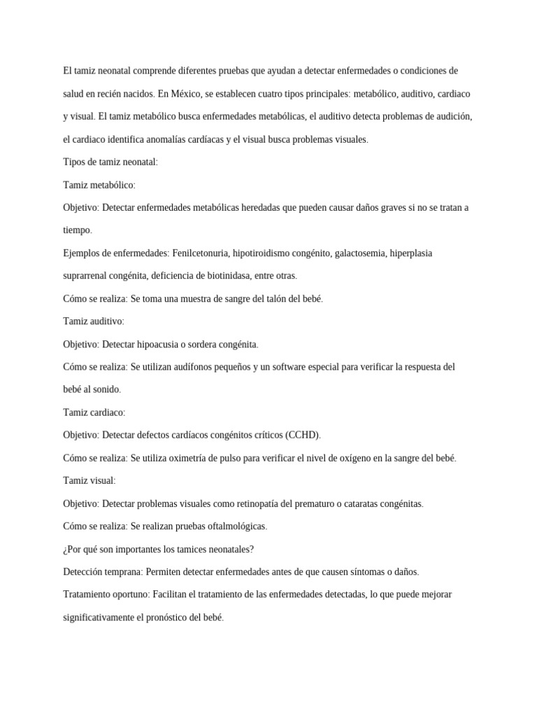 El Tamiz Neonatal Comprende Diferentes Pruebas Que Ayudan A Detectar ...