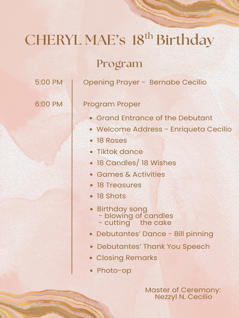 Cheryl Mae's 18th Birthday Program | PDF | Chess Theory | Chess