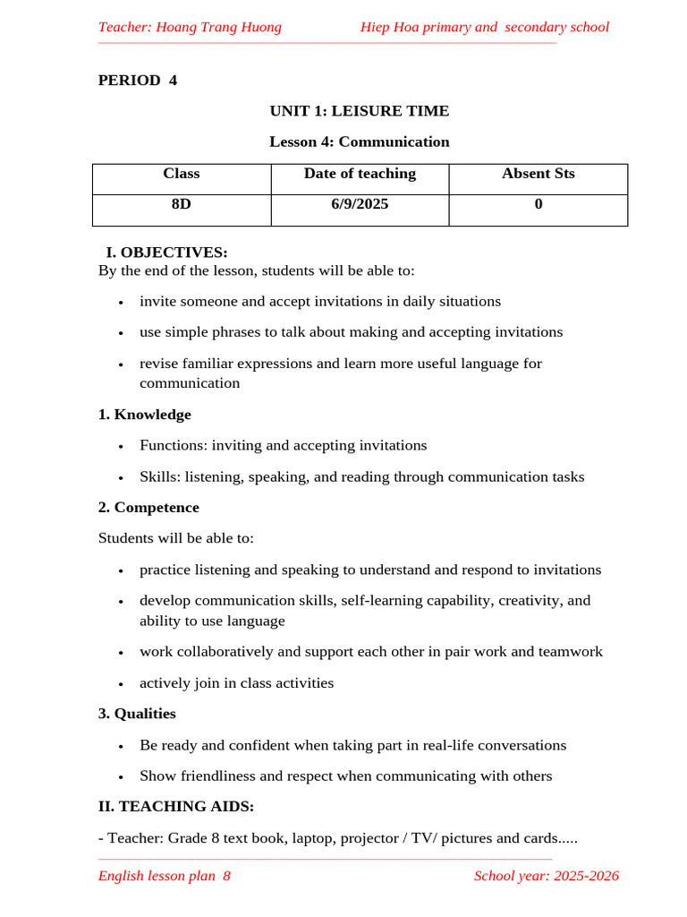 8th Grade English Lesson on Invitations | PDF | Teachers | Communication