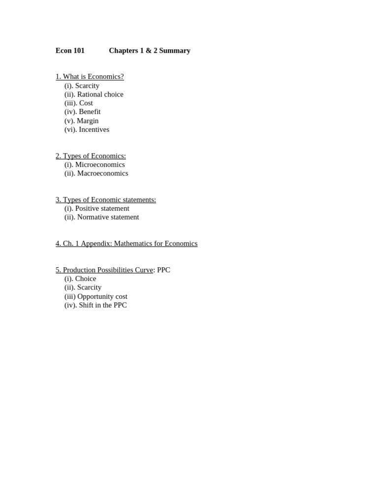 Econ 101: Summary of Chapters 1 & 2 | PDF