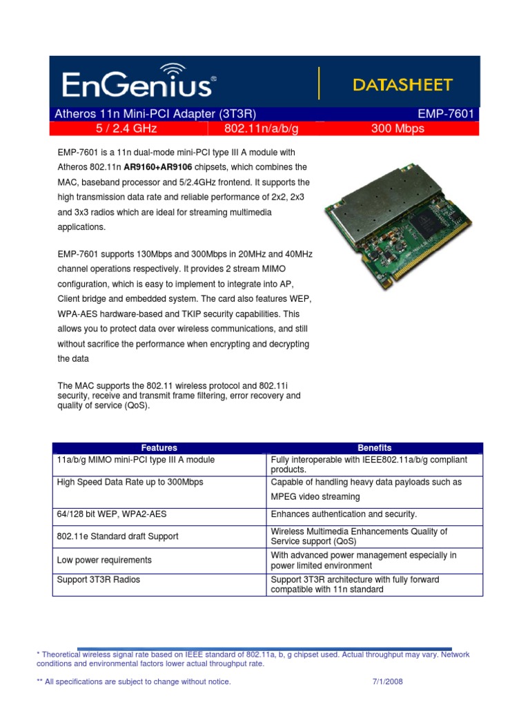 EMP 7601 Datasheet 06272008 Module | PDF | Ieee 802.11 | Quality Of Service