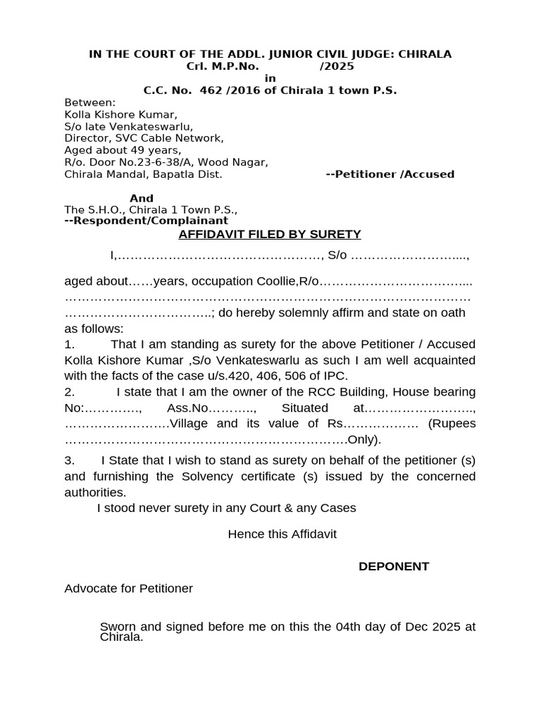 Affidavit Filed by Surety - 462-2016 | PDF