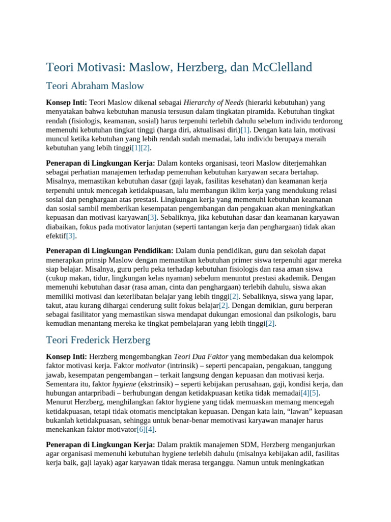 Teori Motivasi Maslow, Herzberg, McClelland | PDF