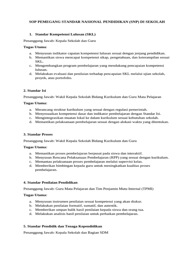 SOP Pemegang SNP di Sekolah | PDF