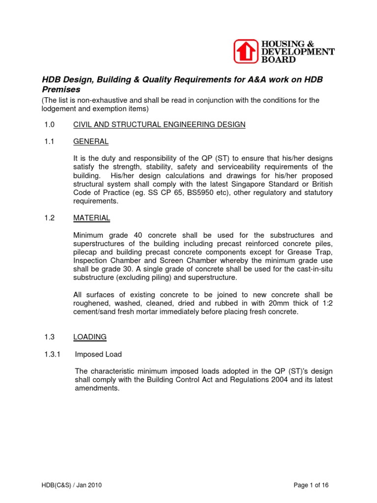 HDB Requirements For A&a Work On HDB Premises | PDF | Deep Foundation ...