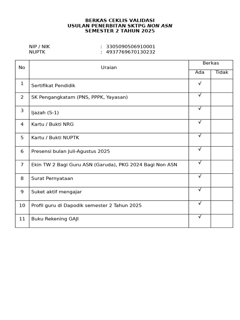 Cek List Kosong y | PDF