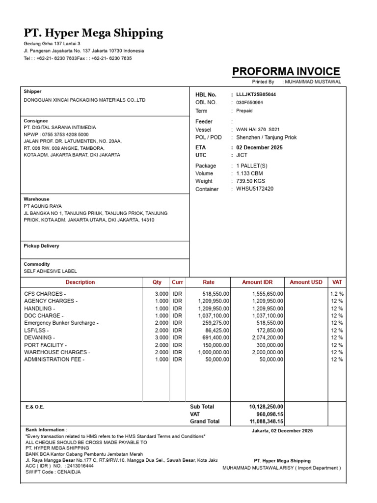 INV DO KEK-187-DSI (Hyper Mega Shipping | PDF | Jakarta