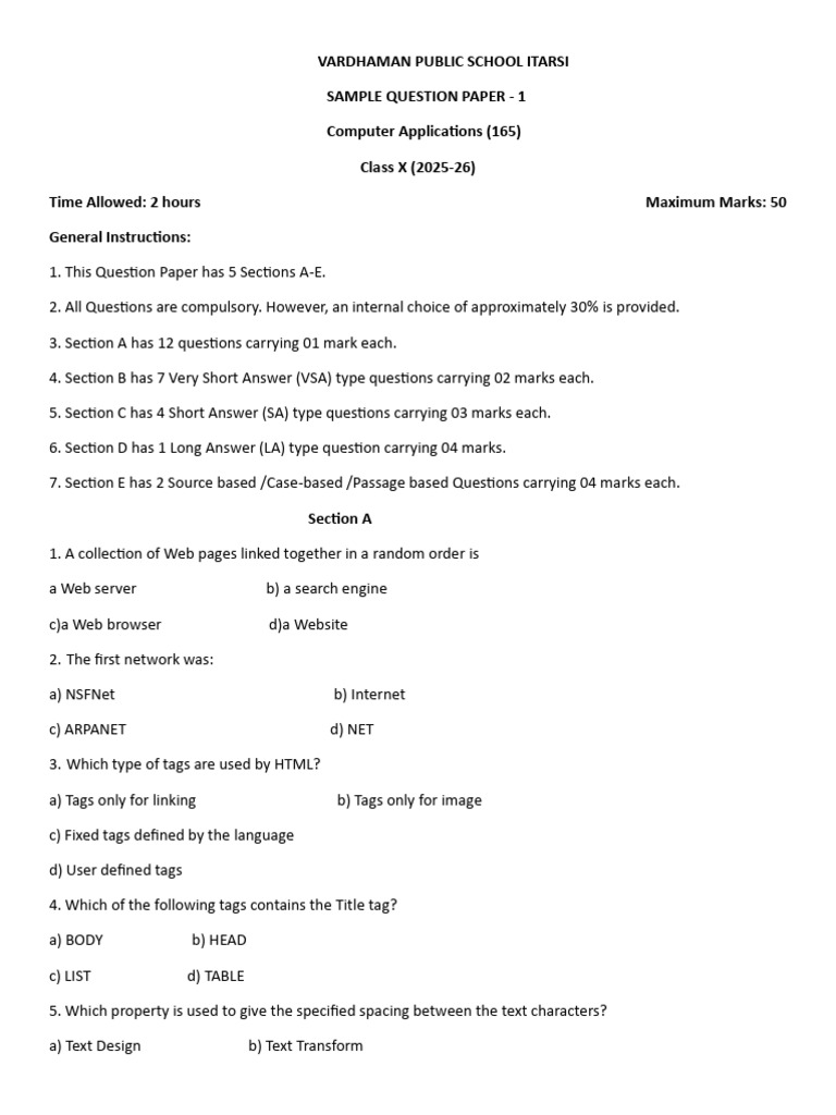 Class X Computer Applications Sample Paper | PDF | Hyperlink | World ...