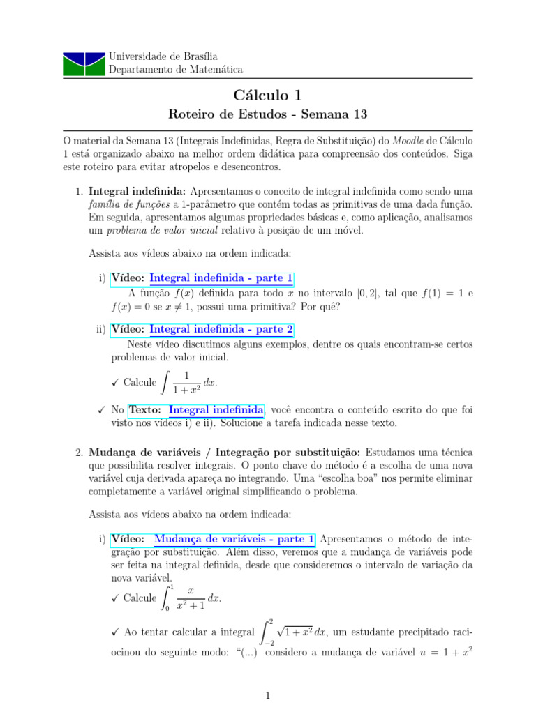 Roteiro Da Semana 13 | PDF | Integrante | Cálculo