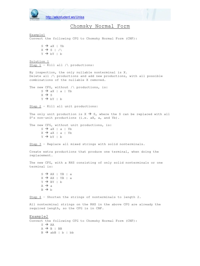 COS301Y Chomsky Normal Form | PDF | Syntax | String (Computer Science)