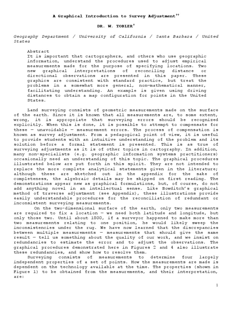 A Graphical Introduction To Survey Adjustment Dr. W. Tobler | PDF