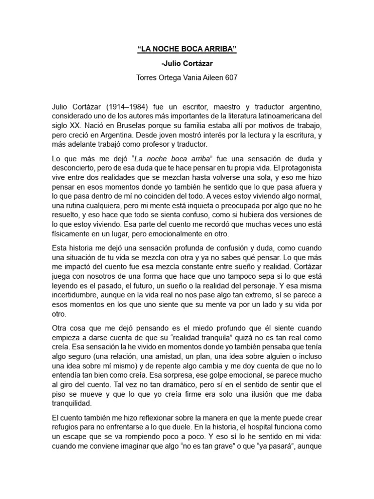 Reflexiones sobre "La noche boca arriba" | PDF